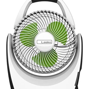 Lasko Portable Fan, 18V Lithium Ion Battery, Bonus Adapter for Electric Plug-in Use, Lasts up to 15 Hours, 5 Quiet Speeds, for Camping, Tailgating, Patio and Outdoor Use, 17", White, RB200