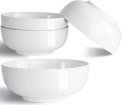 40 Ounces Soup Bowls, Salad Bowls, Cereal Bowls, Pasta Bowls, Pho Bowls, Durable Porcelain Off White Bowls Set of 4, 7 Inch