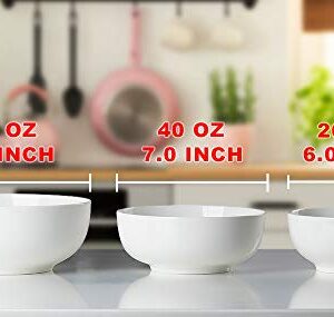 40 Ounces Soup Bowls, Salad Bowls, Cereal Bowls, Pasta Bowls, Pho Bowls, Durable Porcelain Off White Bowls Set of 4, 7 Inch