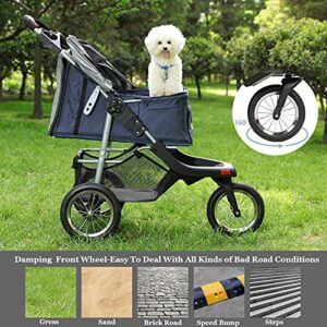 VIAGDO Premium Heavy Duty Pet Stroller for Small Medium Dogs & Cats, 3-Wheel Cat Stroller, Foldable Dog Stroller with Suspension System/Link Brake/One-Hand Fold, Max. Loading 55 LBS