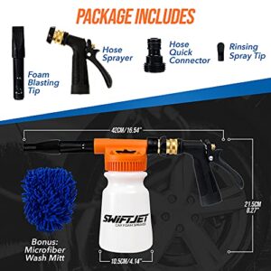 SwiftJet Car Wash Foam Gun + Microfiber Wash Mitt - Car Foam Sprayer - Foam Cannon Garden Hose - Spray Foam Gun Cleaner - Car Wash Kit - Car Accessories for Men - Snow Foam Blaster