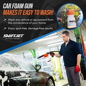 SwiftJet Car Wash Foam Gun + Microfiber Wash Mitt - Car Foam Sprayer - Foam Cannon Garden Hose - Spray Foam Gun Cleaner - Car Wash Kit - Car Accessories for Men - Snow Foam Blaster