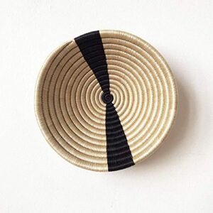 small african basket: nyagatare/rwanda basket/woven bowl/sisal & sweetgrass basket/tan, black