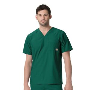 carhartt mens men's slim fit v-neck top medical scrubs shirt, hunter green, medium us