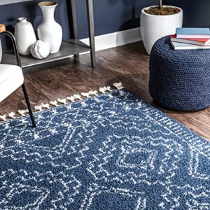 nuLOOM Vasiliki Moroccan Tribal Shag Area Rug, 2' 6" x 6', Blue