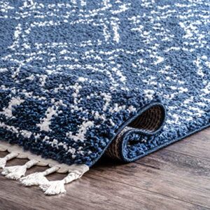 nuLOOM Vasiliki Moroccan Tribal Shag Area Rug, 2' 6" x 6', Blue