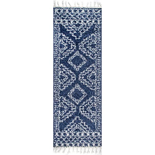 nuLOOM Vasiliki Moroccan Tribal Shag Area Rug, 2' 6" x 6', Blue