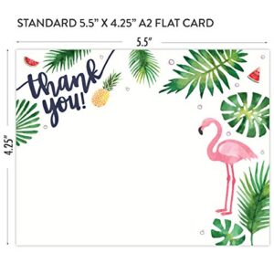 Koko Paper Co Pink Flamingo Thank You Cards | 25 Flat Note Cards and Envelopes | Printed on Heavy Card Stock.