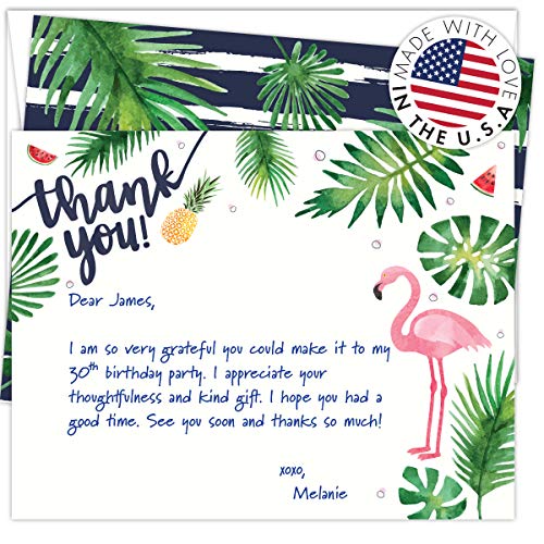 Koko Paper Co Pink Flamingo Thank You Cards | 25 Flat Note Cards and Envelopes | Printed on Heavy Card Stock.