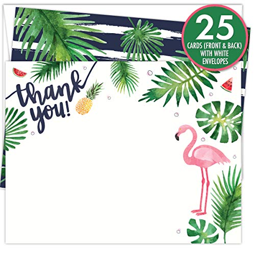 Koko Paper Co Pink Flamingo Thank You Cards | 25 Flat Note Cards and Envelopes | Printed on Heavy Card Stock.