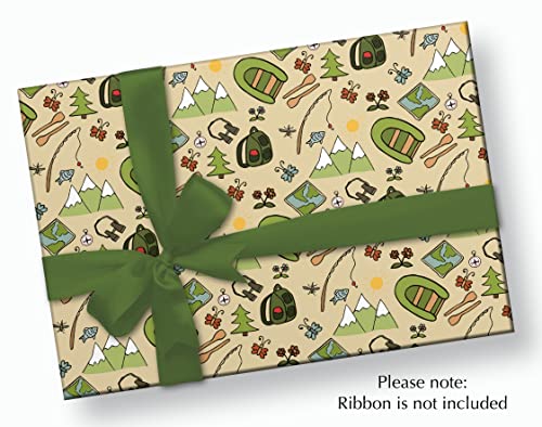 Camping Party Birthday Gift Wrap Paper - Folded Flat 30 x 20 Inch - 3 Sheets