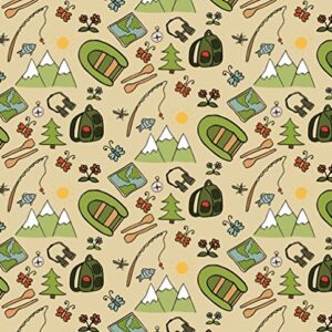 Camping Party Birthday Gift Wrap Paper - Folded Flat 30 x 20 Inch - 3 Sheets