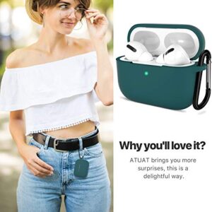 ATUAT AirPods Pro 1st/2nd Generation Case Cover, Protective Silicone Skin Accessories with Keychain for Women Men for Apple AirPods Pro 2019/2022 Charging Case,Front LED Visible-Midnight Green