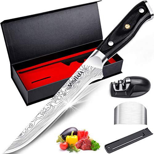 MOSFiATA 6" Boning Knife, Sharp Kitchen Cooking Knife with Finger Guard and Knife Sharpener, German High Carbon Stainless Steel EN1.4116 Chef’s Knife with Micarta Handle and Gift Box