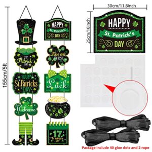 St. Patrick's Day Decoration Hanging Welcome Sign Banner 10 Pieces Leprechaun Hat Shamrock Sign for Saint Paddy's Hanging Decor