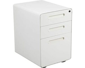 flash furniture wren ergonomic 3-drawer mobile locking filing cabinet with anti-tilt mechanism and hanging drawer for legal & letter files, white