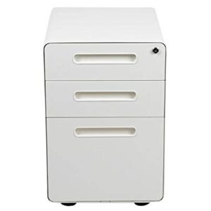 Flash Furniture Wren Ergonomic 3-Drawer Mobile Locking Filing Cabinet with Anti-Tilt Mechanism and Hanging Drawer for Legal & Letter Files, White