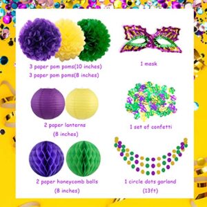 Mardi Gras Decorations Set for Fat Tuesday Private Party Masquerade Mask, De Lis Confetti and Paper Decorations