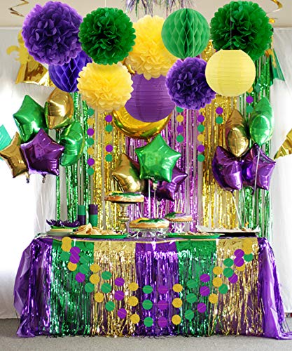 Mardi Gras Decorations Set for Fat Tuesday Private Party Masquerade Mask, De Lis Confetti and Paper Decorations