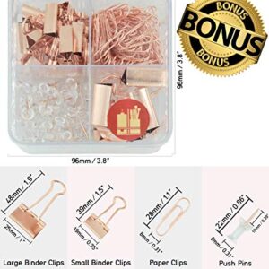 OFFICE ALMIGHTY Rose Gold Desk Organizer for Women: Exclusive Large 6 in 1 Mesh Metal Supplies Organizer with Pen Holders, Folder Holder & Accessories Drawer + BONUS 171 Clips Set w/ a Plastic Box