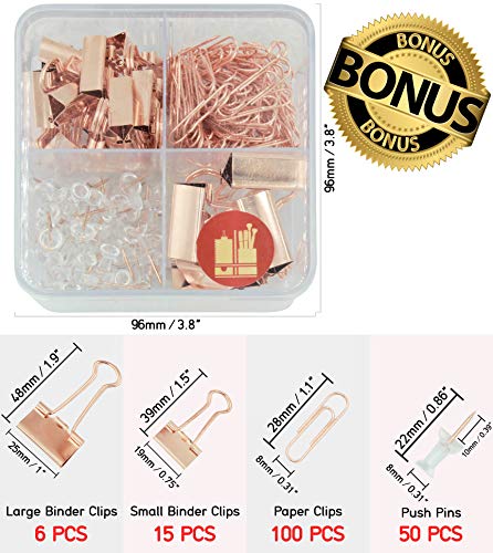 OFFICE ALMIGHTY Rose Gold Desk Organizer for Women: Exclusive Large 6 in 1 Mesh Metal Supplies Organizer with Pen Holders, Folder Holder & Accessories Drawer + BONUS 171 Clips Set w/ a Plastic Box