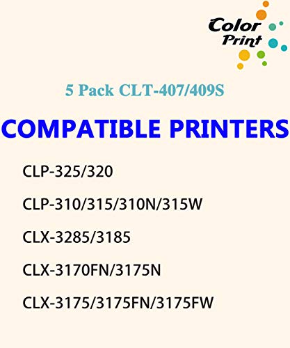 ColorPrint Compatible CLP315 Toner Cartridge Replacement for Samsung 409S CLT-409S CLT409S Work with CLP-315 CLP-310 CLP-310N CLP-315W CLX-3170 CLX 3175FN 3175FW 3175N Printer (5-Pack, 2BK,1C,1M,1Y)