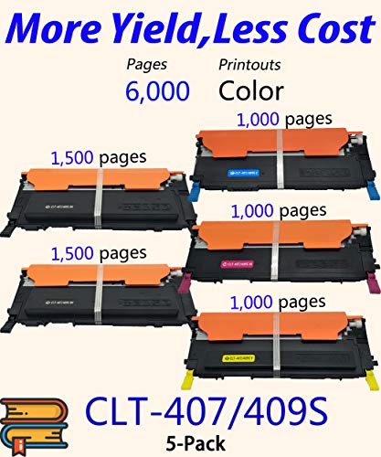 ColorPrint Compatible CLP315 Toner Cartridge Replacement for Samsung 409S CLT-409S CLT409S Work with CLP-315 CLP-310 CLP-310N CLP-315W CLX-3170 CLX 3175FN 3175FW 3175N Printer (5-Pack, 2BK,1C,1M,1Y)