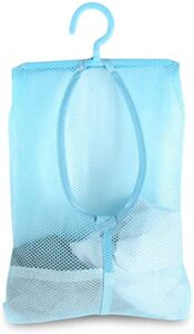 multipurpose clothespin bag with hanger, hanging storage mesh bag, bathroom shower storage organizer set, clothes clip clothespin mesh bag for home apartment college dorm, blue