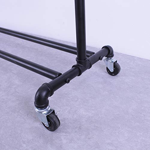 MBQQ Industrial Pipe Clothing Racks on Wheels,Heavy Duty Garment Racks Commercial Grade,Vintage Rolling Ballet Rack Clothes Display Rack Retail Display,Black