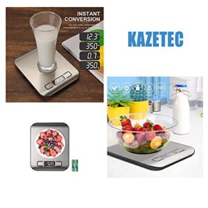 KAZETEC Digital Kitchen Scale,Multifunction Food Scale Measure Weight(MAX:11LB/5KG/176OZ)Accurately,Stainless Steel Scale Digital Weight,Large LCD Display,Waterproof,4 Unit(g/ml/oz/lb)