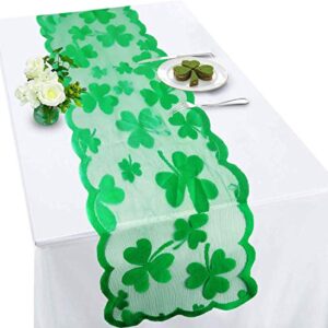 Camlinbo St Patrick's Day Decorations St Patrick's Day Table Runner Green Clovers Print 13x72 Inch Irish Clovers Embroidered Table Runner for Home Irish Party Favor Lucky Day Decoration Table Runner