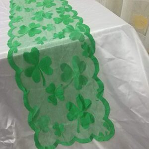 Camlinbo St Patrick's Day Decorations St Patrick's Day Table Runner Green Clovers Print 13x72 Inch Irish Clovers Embroidered Table Runner for Home Irish Party Favor Lucky Day Decoration Table Runner