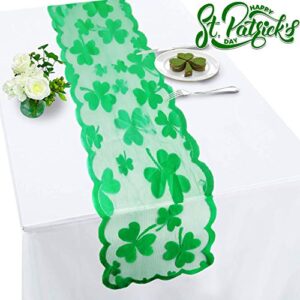 Camlinbo St Patrick's Day Decorations St Patrick's Day Table Runner Green Clovers Print 13x72 Inch Irish Clovers Embroidered Table Runner for Home Irish Party Favor Lucky Day Decoration Table Runner