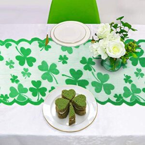 Camlinbo St Patrick's Day Decorations St Patrick's Day Table Runner Green Clovers Print 13x72 Inch Irish Clovers Embroidered Table Runner for Home Irish Party Favor Lucky Day Decoration Table Runner