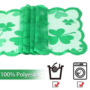 Camlinbo St Patrick's Day Decorations St Patrick's Day Table Runner Green Clovers Print 13x72 Inch Irish Clovers Embroidered Table Runner for Home Irish Party Favor Lucky Day Decoration Table Runner