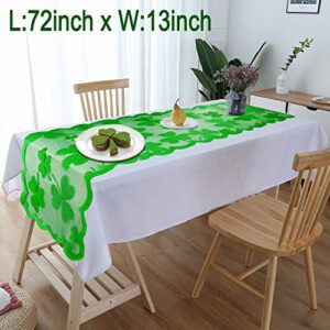 Camlinbo St Patrick's Day Decorations St Patrick's Day Table Runner Green Clovers Print 13x72 Inch Irish Clovers Embroidered Table Runner for Home Irish Party Favor Lucky Day Decoration Table Runner