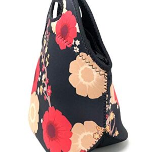 allydrew Insulated Neoprene Lunch Bag Zipper Lunch Box Tote, Blossoms Dark