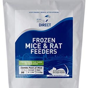 MiceDirect Frozen Mice Combo Pack of 50 Small Fuzzie & Fuzzie Feeder Mice – 25 Small Fuzzies & 25 Fuzzies - Food for Corn Snakes, Ball Pythons, & Pet Reptiles - Snake Feed Supplies