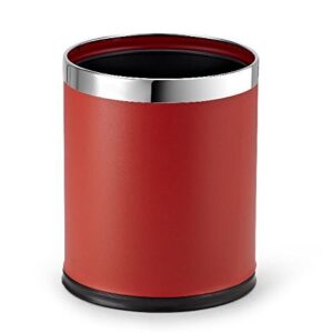 Brelso Small Office Trash Can, Open Top Small Wastebasket Bin, Invisi-Overlap' Metal Garbage Can, Waste Basket for Powder Room, Vanity, Bathroom (Red)