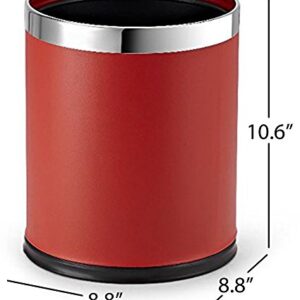 Brelso Small Office Trash Can, Open Top Small Wastebasket Bin, Invisi-Overlap' Metal Garbage Can, Waste Basket for Powder Room, Vanity, Bathroom (Red)