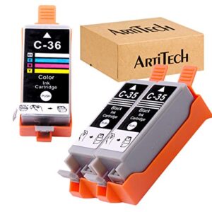 artitech replacement for canon pgi-35 twin black & cli-36 color ink use with for canon pixma ip110 pixma ip100 pixma mini260 pixma mini 320 printers ink 3 pack (2 pgi-35 black, 1 cli-36 color)