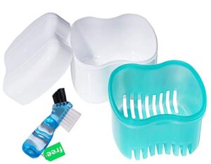 denture brush retainer case, denture case,denture cups bath,dentures container with basket denture holder for travel,mouth guard night gum retainer container (green)