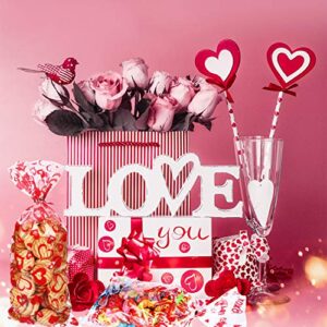 150 Pieces Valentine Cellophane Bags Treat Bags Goodies Bags Candy Bags with 150 Pieces Twist Ties for Valentine's Day Party Favor Supplies (Lip, Heart and Happy Valentine's Day Design)