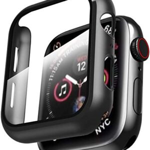 Smiling Case Compatible with Apple Watch Series 6/SE/Series 5/Series 4 44mm with Built in Tempered Glass Screen Protector,Overall Protective Hard PC Case Ultra-Thin Cover- Black