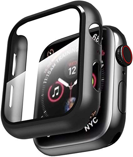 Smiling Case Compatible with Apple Watch Series 6/SE/Series 5/Series 4 44mm with Built in Tempered Glass Screen Protector,Overall Protective Hard PC Case Ultra-Thin Cover- Black