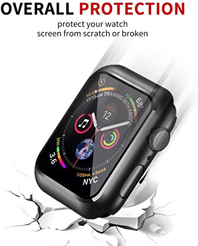 Smiling Case Compatible with Apple Watch Series 6/SE/Series 5/Series 4 44mm with Built in Tempered Glass Screen Protector,Overall Protective Hard PC Case Ultra-Thin Cover- Black