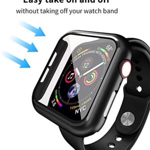 Smiling Case Compatible with Apple Watch Series 6/SE/Series 5/Series 4 44mm with Built in Tempered Glass Screen Protector,Overall Protective Hard PC Case Ultra-Thin Cover- Black