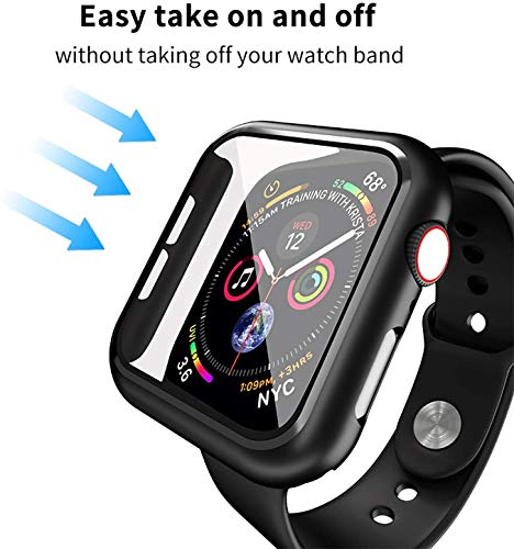 Smiling Case Compatible with Apple Watch Series 6/SE/Series 5/Series 4 44mm with Built in Tempered Glass Screen Protector,Overall Protective Hard PC Case Ultra-Thin Cover- Black