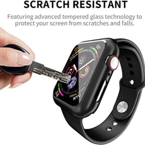 Smiling Case Compatible with Apple Watch Series 6/SE/Series 5/Series 4 44mm with Built in Tempered Glass Screen Protector,Overall Protective Hard PC Case Ultra-Thin Cover- Black