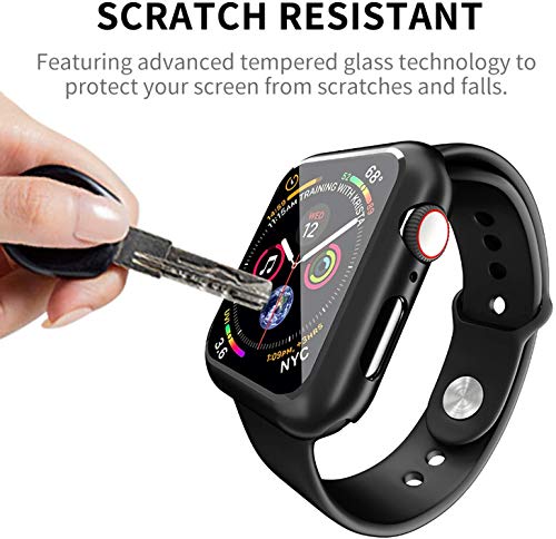 Smiling Case Compatible with Apple Watch Series 6/SE/Series 5/Series 4 44mm with Built in Tempered Glass Screen Protector,Overall Protective Hard PC Case Ultra-Thin Cover- Black